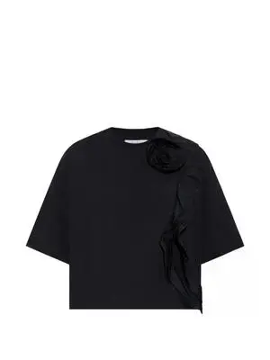 Max Mara Ruffled Floral-appliqué T-shirt - Blue