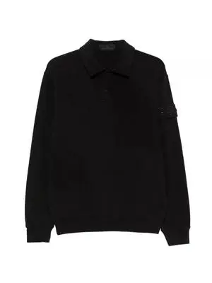 Stone Island Logo-patch Long-sleeve Polo Shirt - Black