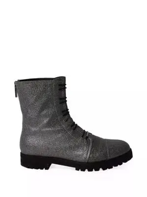 JIMMY CHOO Glitter-detail Lace-up Combat Boots - Silver