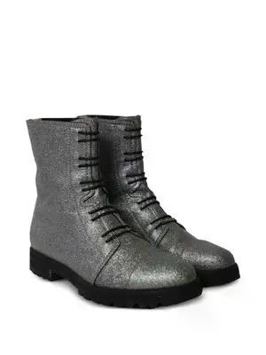 JIMMY CHOO Glitter Lace-up Combat Boots - Silver