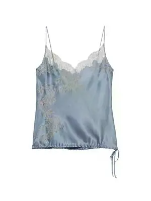 Carine Gilson Lace-trimmed Satin Slip Blouse - Blue