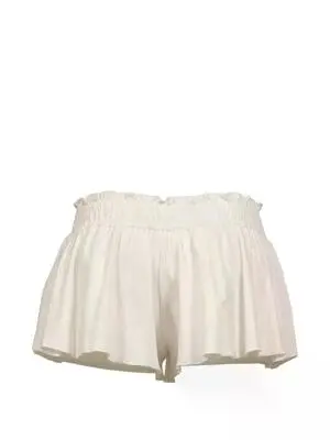 GLOWNY Honey Ruffled Pointelle-knit Mini Shorts - White