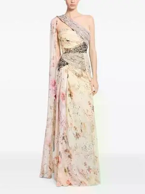 Elie Saab One-shoulder Floral Print Maxi Dress