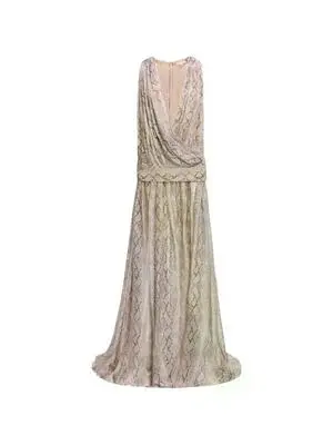 Elie Saab Python-print Silk Maxi Dress - Neutrals