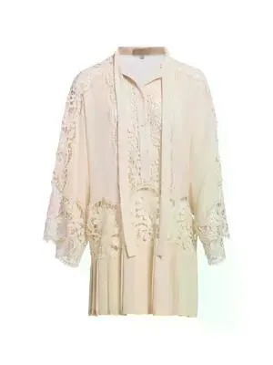 Elie Saab Macramé-trimmed Pleated Mini Dress - Neutrals