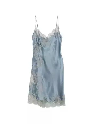 Carine Gilson Lace-trim Silk Nightdress - Blue