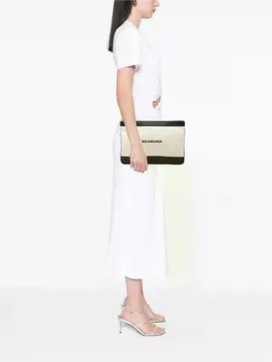 Balenciaga Canvas Navy Clip M Clutch Bag - Brown
