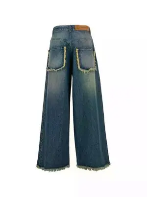 Moncler Frayed Drawstring-waist Wide-leg Jeans