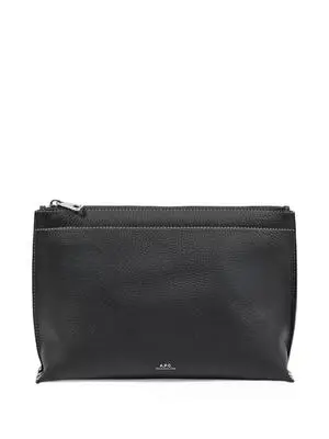 A.p.c. Small Grain Leather Clutch Bag - Black