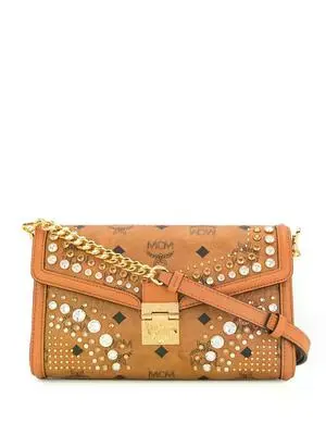 Mcm Crystal-embellished Crossbody Bag - Brown