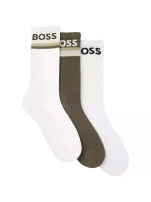 BOSS Logo-knit Striped Crew Socks Pack Of Three - White