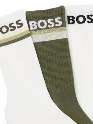 BOSS Logo-knit Striped Crew Socks Pack Of Three