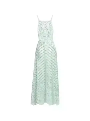 Elie Saab Sequin-embroidered Lace-trim Maxi Dress - Green