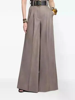 Elie Saab Pleated Twill Trousers - Brown
