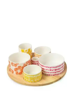 J-LINE Floral-print Polka-dot Appetizer Set - Neutrals