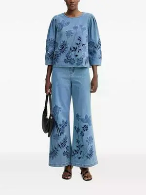 Munthe Bramble Embroidered Cut-out Denim Blouse - Blue