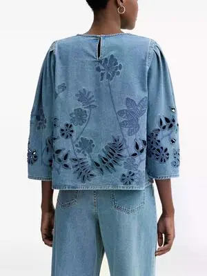 Munthe Bramble Embroidered Cut-out Denim Blouse