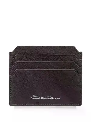 Santoni Grained-leather Cardholder - Brown