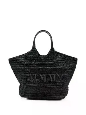 Balmain Logo-embroidered Woven Shoulder Bag