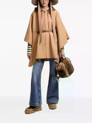 Moncler Hooded Belted Cape - Neutrals