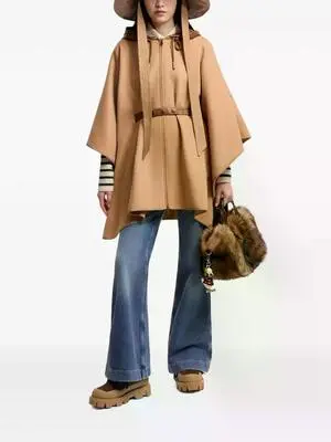Moncler Hooded Belted Cape - Neutrals