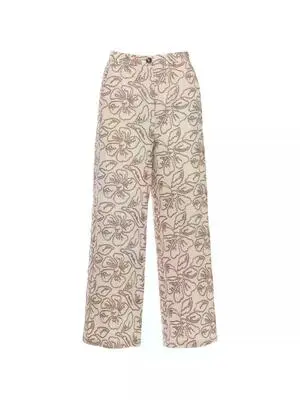EMME Floral-embroidered Trousers - Neutrals