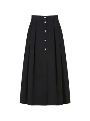 LA ROSE Midi Button-front Pleated Skirt - Black