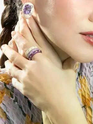 ANDREOLI Oval Amethyst And Diamond Earrings In 18k White Gold