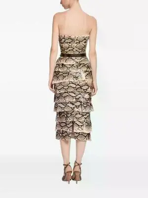 Elie Saab Tiered Snakeskin-effect Midi Dress