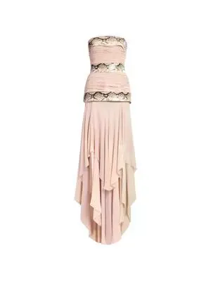 Elie Saab Viper Snake-effect Ruched Maxi Dress - Neutrals