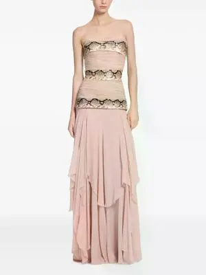 Elie Saab Viper Snake-effect Ruched Maxi Dress