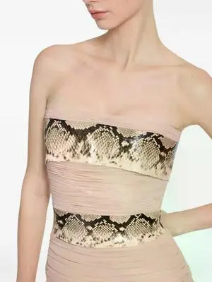 Elie Saab Viper Snake-effect Ruched Maxi Dress