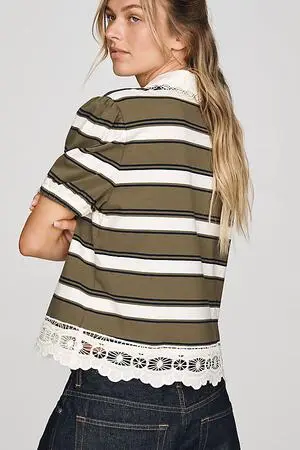 LAYERED Short-sleeve Polo Top - Olive Stripe