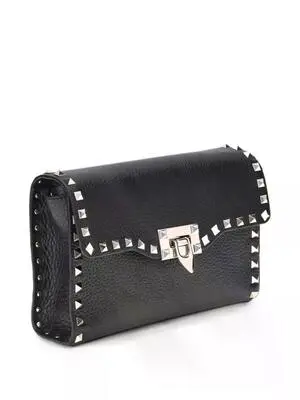 Valentino Garavani Rockstud Pebbled Leather Clutch Bag