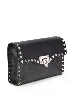 Valentino Garavani Rockstud Pebbled Leather Clutch Bag