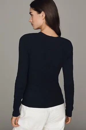 Citizens Of Humanity Drea Cotton Waffle Henley Top - Navy