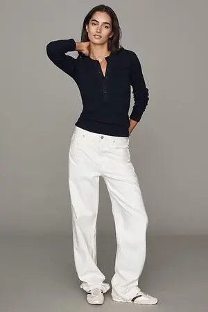 Citizens Of Humanity Drea Cotton Waffle Henley Top - Navy