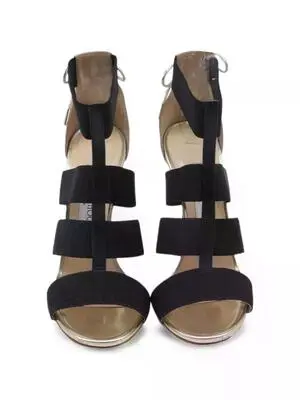 JIMMY CHOO Gold-tone Leather Elastic Strap Stiletto Sandals