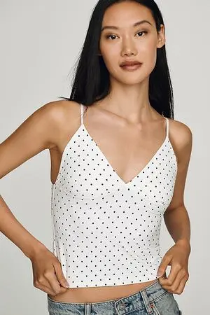 Good American Polka Dot V-neck Spaghetti Strap Tank Top - White Dot