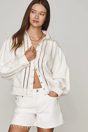 PILCRO Cotton Lace Buttondown Shirt