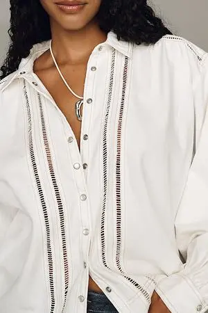 PILCRO Cotton Lace Buttondown Shirt