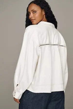 PILCRO Cotton Lace Buttondown Shirt
