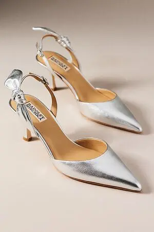 Badgley Mischka Yuan Bow Slgback Pumps Silver Metallic