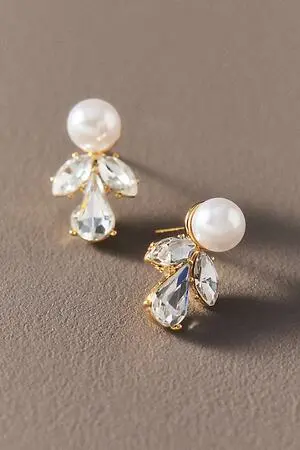 Anthropologie Pearled Crystal Cluster Earrgs - Gold