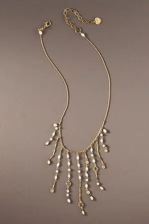 Anthropologie Dainty Tassel Necklace With Freshwater Pearls And Crystals