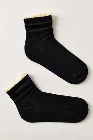 Anthropologie Ok Origals Crochet Crew Socks - Black