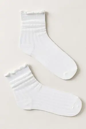 Anthropologie Ok Origals Ruffled Potelle Socks - White