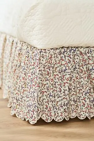 Anthropologie Bristol Cotton Floral Scalloped Edge Bed Skirt - Neutral Pattern