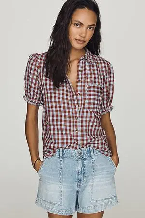 PILCRO Aly Puff-sleeve Blouse - Blue