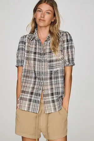PILCRO Aly Puff-sleeve Blouse - Brown